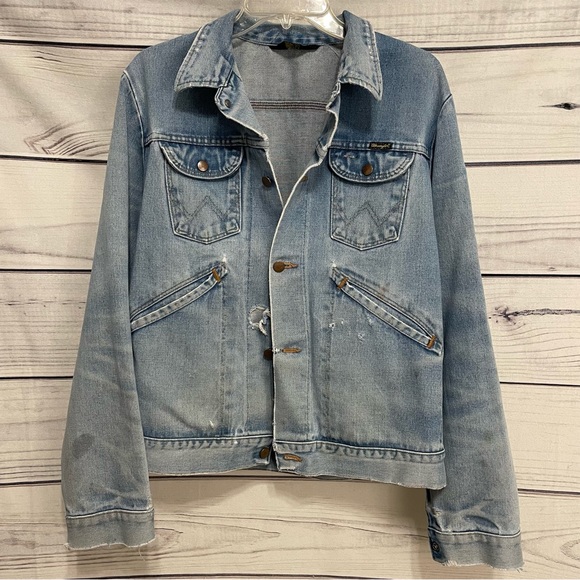 Wrangler | Jackets & Coats | 97s Rare Wangler Distress Denim Jacket Szs ...